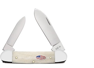 CASE XX KNIVES "FLAG SHIELD" SMOOTH NATURAL BONE CANOE POCKET KNIFE ...