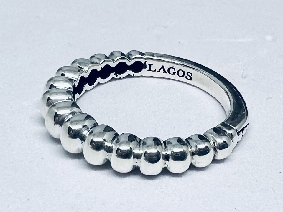 LAGOS 925 Sterling Silver Signature Caviar Fluted Stack Band Ring Size ...