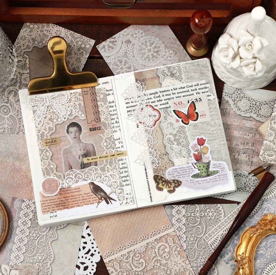 Retro Vintage Lace White Napkin Ornaments Craft Paper Set scrapbooking ...
