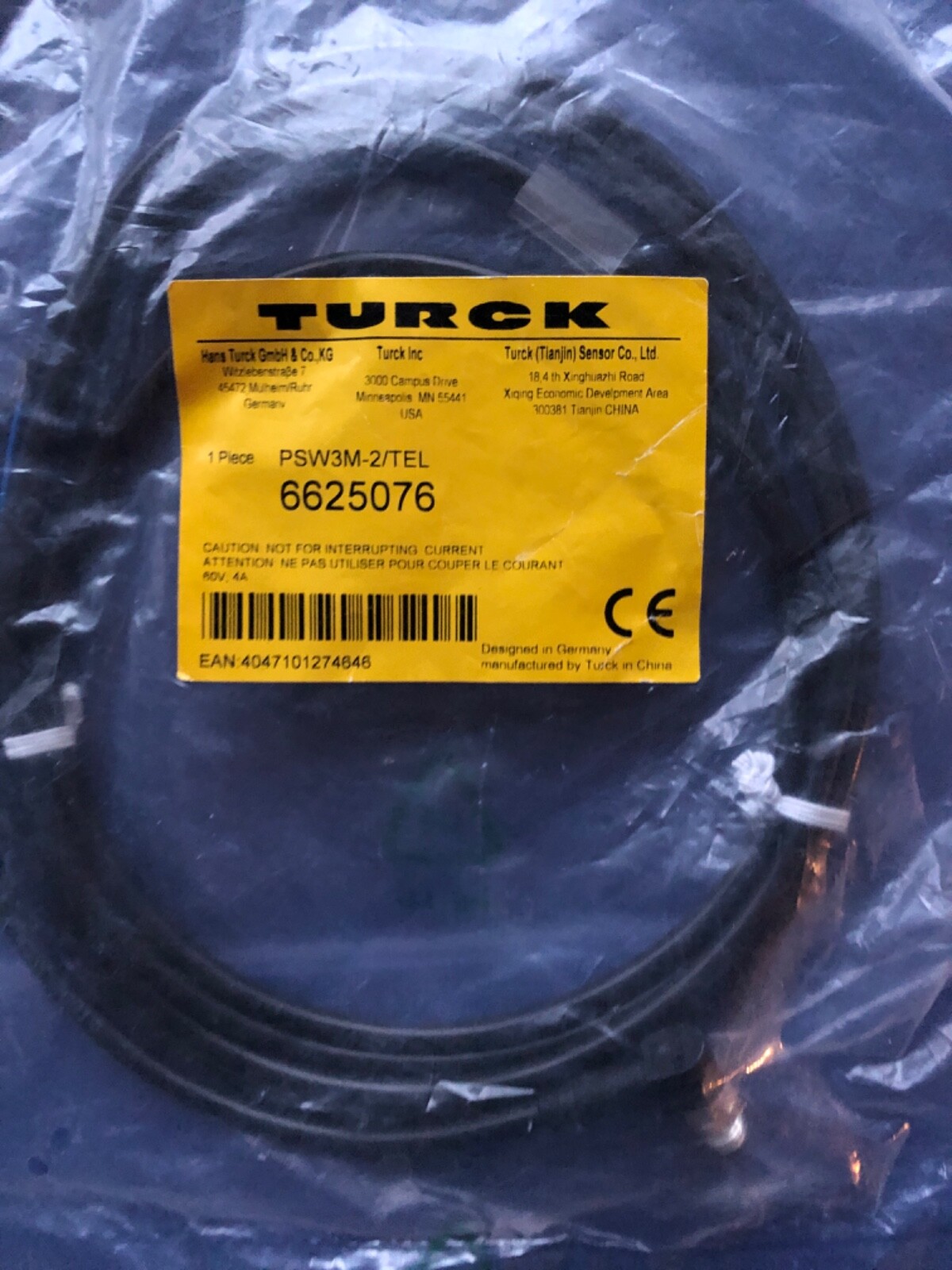 TURCK PKG3M-2/TEL ANGLE MALE STRAIGHT 2 METER CORDSET | eBay