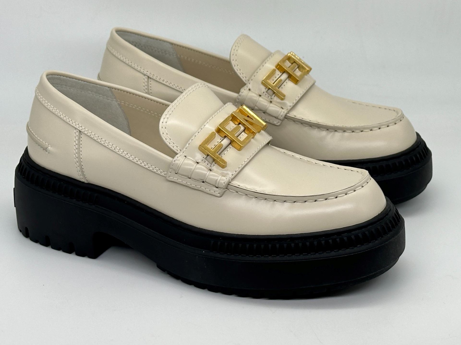 FENDI Fendigraphy Graphy Signature Logo Leather Platform Loafers Shoes ...