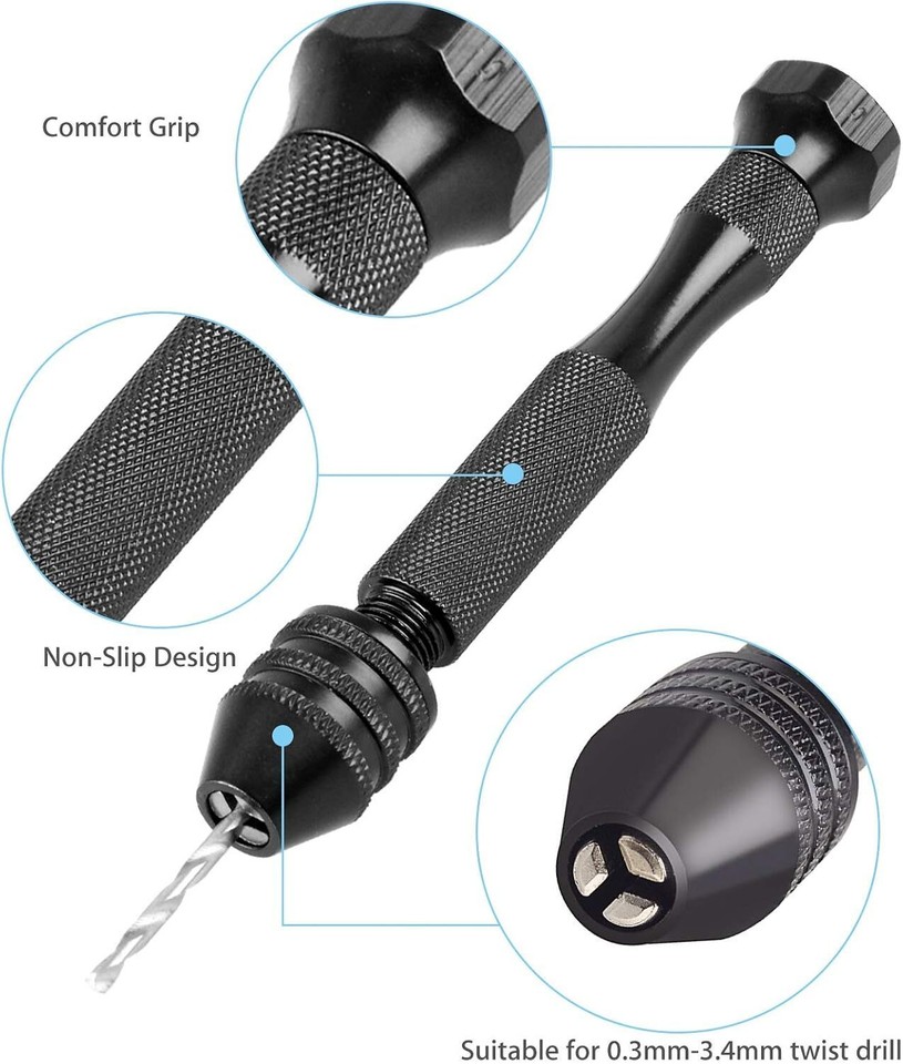 Mini Micro Hand Drill Bits Set Small Manual Keyless Chuck Pin Vise Rotary 31Pcs | eBay