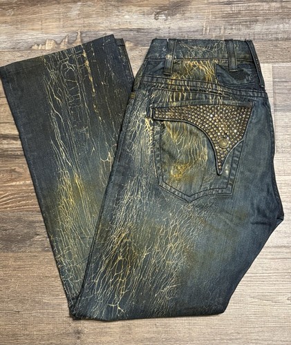 Men's Robins Jean Denim Distressed Flaw Rhinestone Size 34x32 | eBay