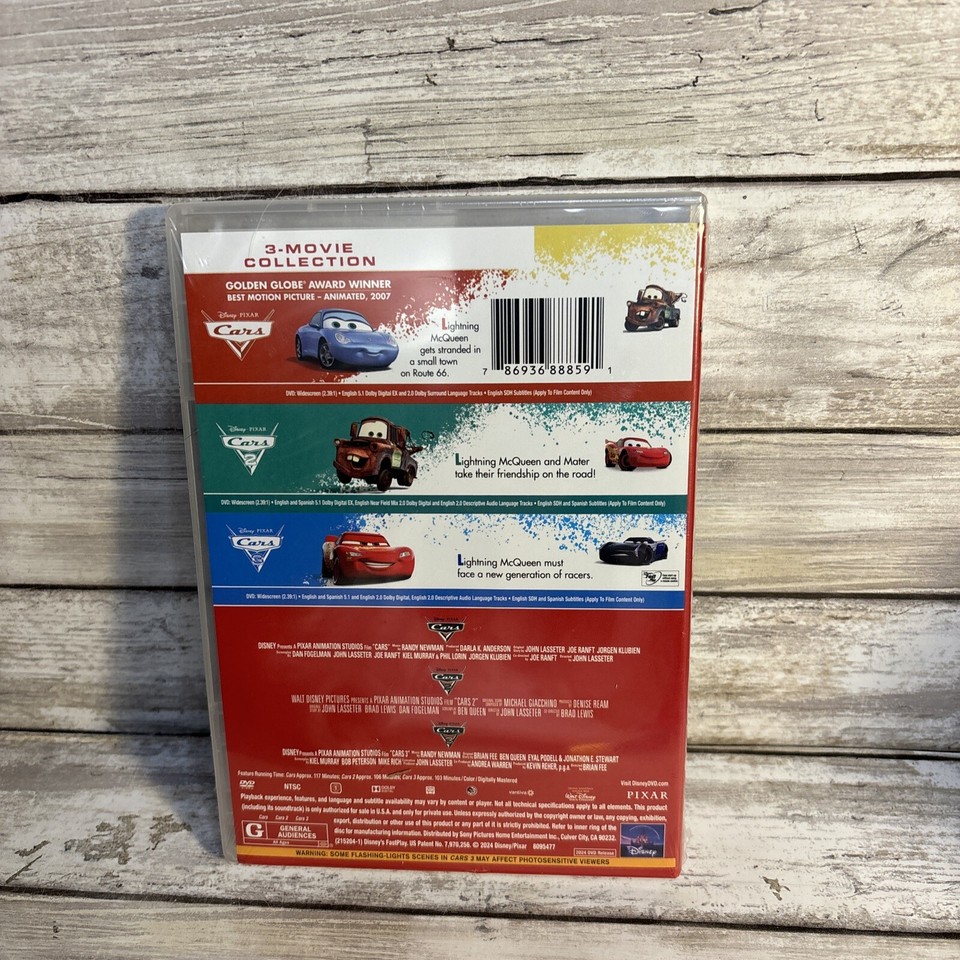 DISNEY PIXAR CARS: 3 MOVIE COLLECTION (DVD) NEW SEALED Cars 1, 2, 3 ...