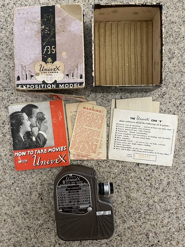 1930's Univex 8mm Cine Movie Camera Model f 3.5 Original Box w/xtras | eBay