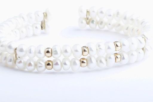 Freshwater Pearl Bangle 585 14K Yellow Gold Flexible Movable # | eBay