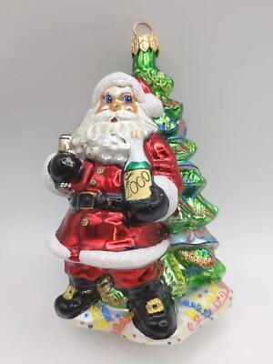 2000 Christmas / New Years Santa Blown Glass Christmas Tree Ornament 5 ...