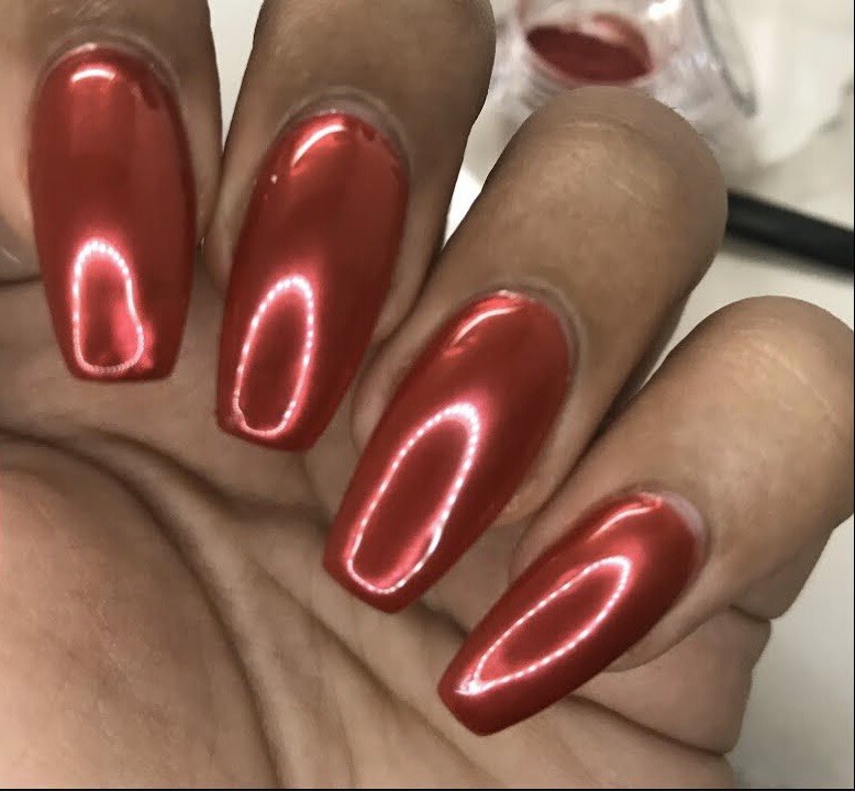 Red Mirror Nail Art Powder Chrome Platinum Shimmer Christmas Gift Dust ...