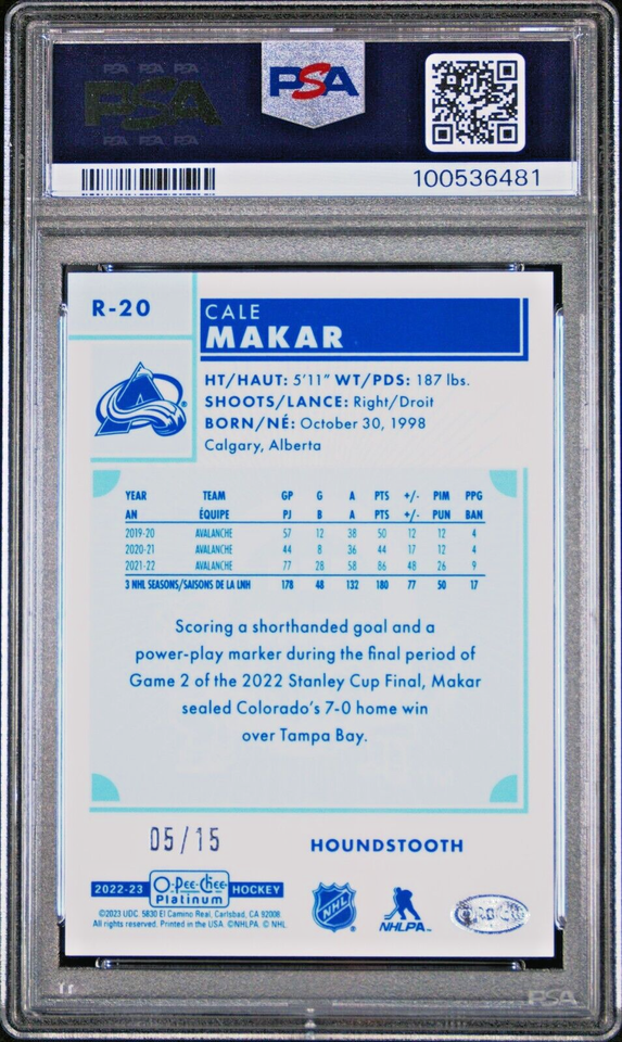 2022-23 O-Pee-Chee Platinum Cale Makar Retro Houndstooth /15 #R20 PSA 9 ...
