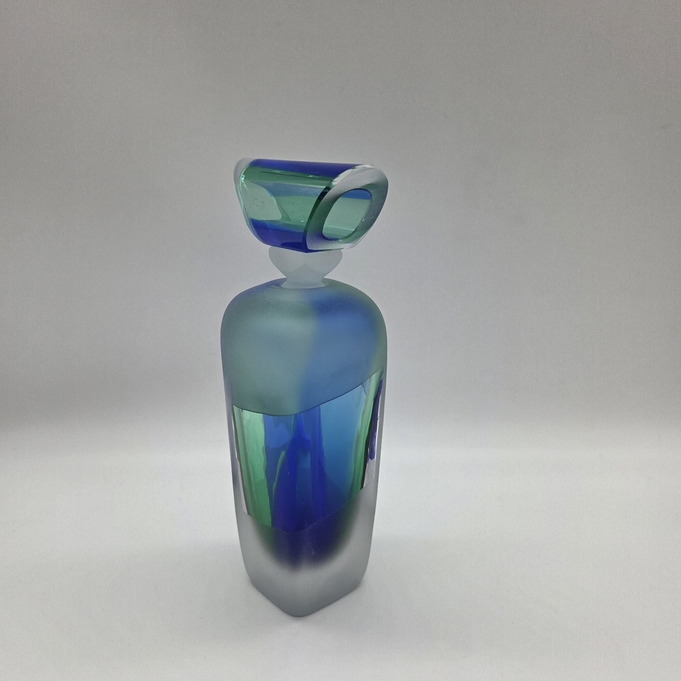 Vintage Jim & Connie GRANT Frosted Glass Blue/Green Glass Perfume ...