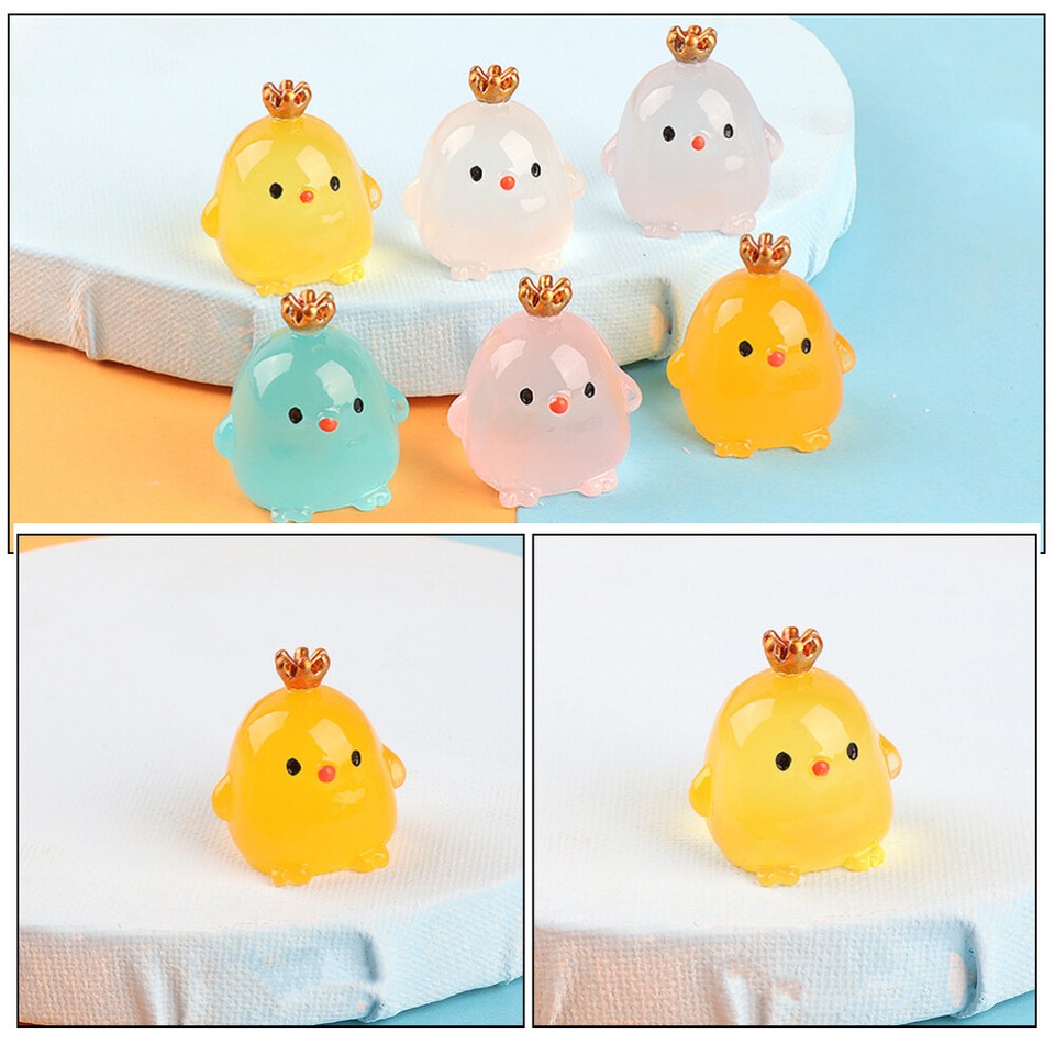 12pcs Glowing Crown Chicks Models Resin Craft Miniature Chicks ...
