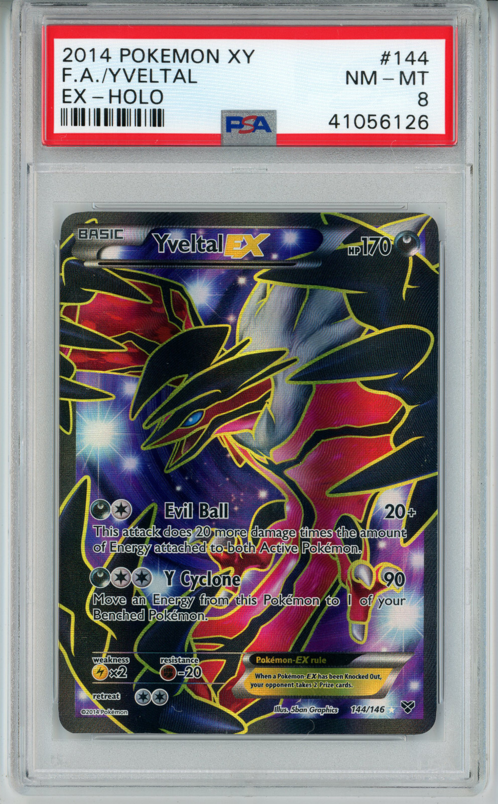 2014 POKEMON XY BASE YVELTAL EX #144 FULL ART HOLO FOIL PSA 8 NM-MT ...