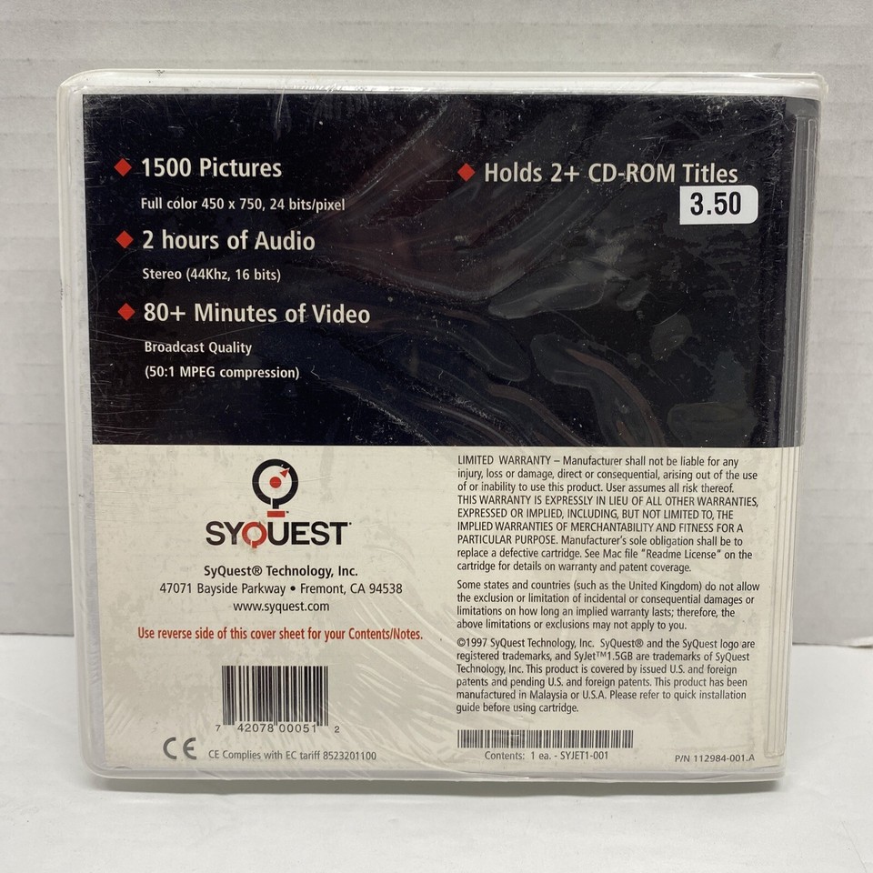 SyQuest Syjet 1.5gb Media Storage PC Formatted Disc Vintage Computer ...