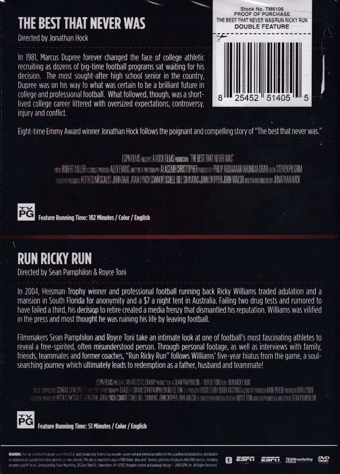 30 For 30 Double Feature: Best That Never Was And Run RickyRun (DVD ...
