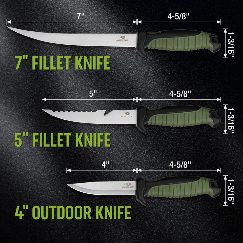 Mossy Oak 3PC Fishing Knife Sets Stainless Steel Filet Knife w ...