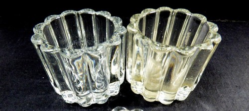 VTG SET OF 2 CLEAR GLASS RIBBED INDIVIDUAL OPEN SALT BOWL CELLAR JARS ...