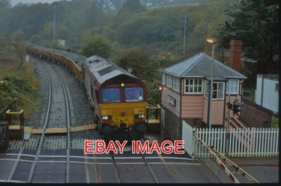 ORIGINAL 35mm SLIDE CLASS 66 LOCO NO 66151 PASSING CREDITON SIGNAL BOX ...