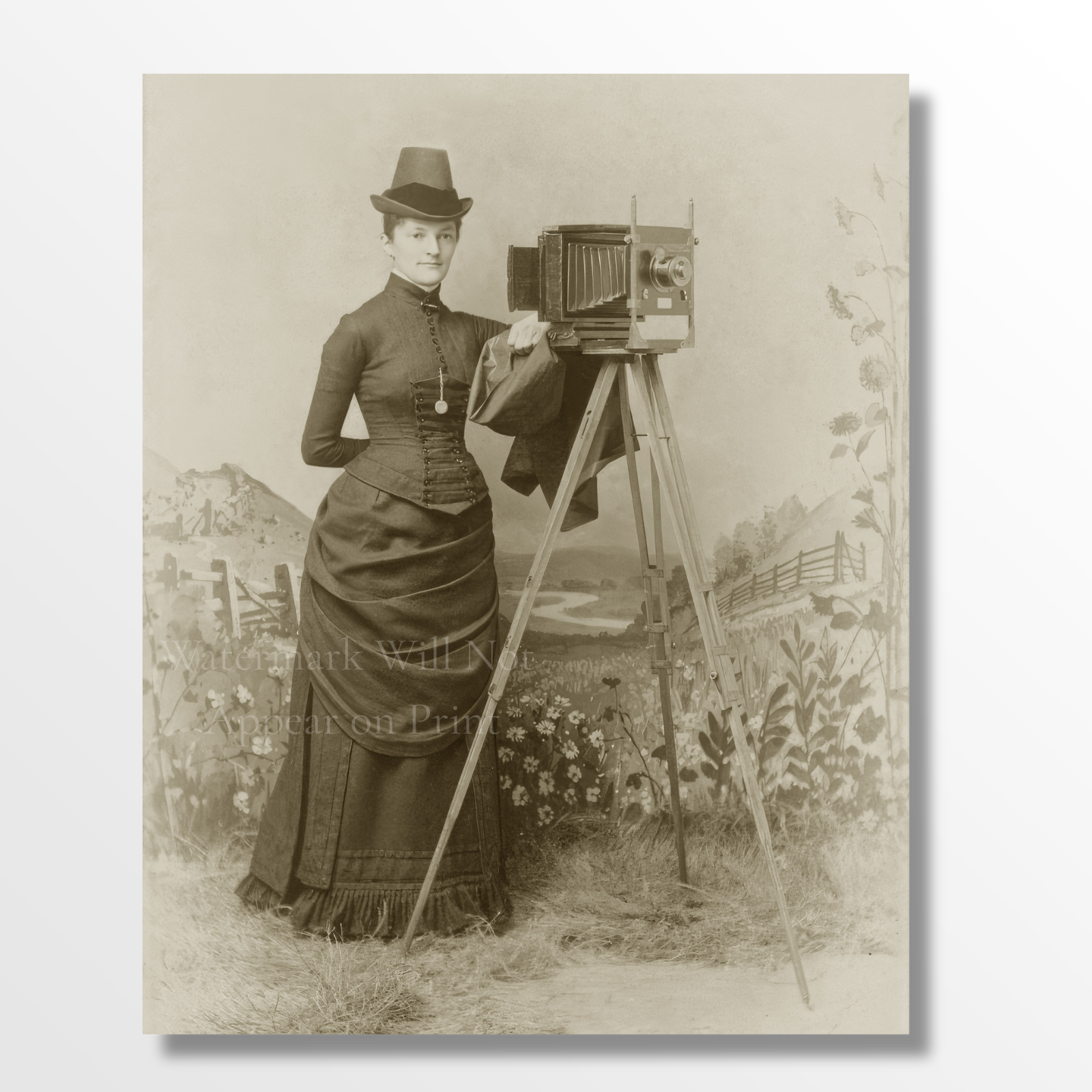 Early 1900s Woman Posing with Camera, Tripod, Studio Photo Giclee Fine ...