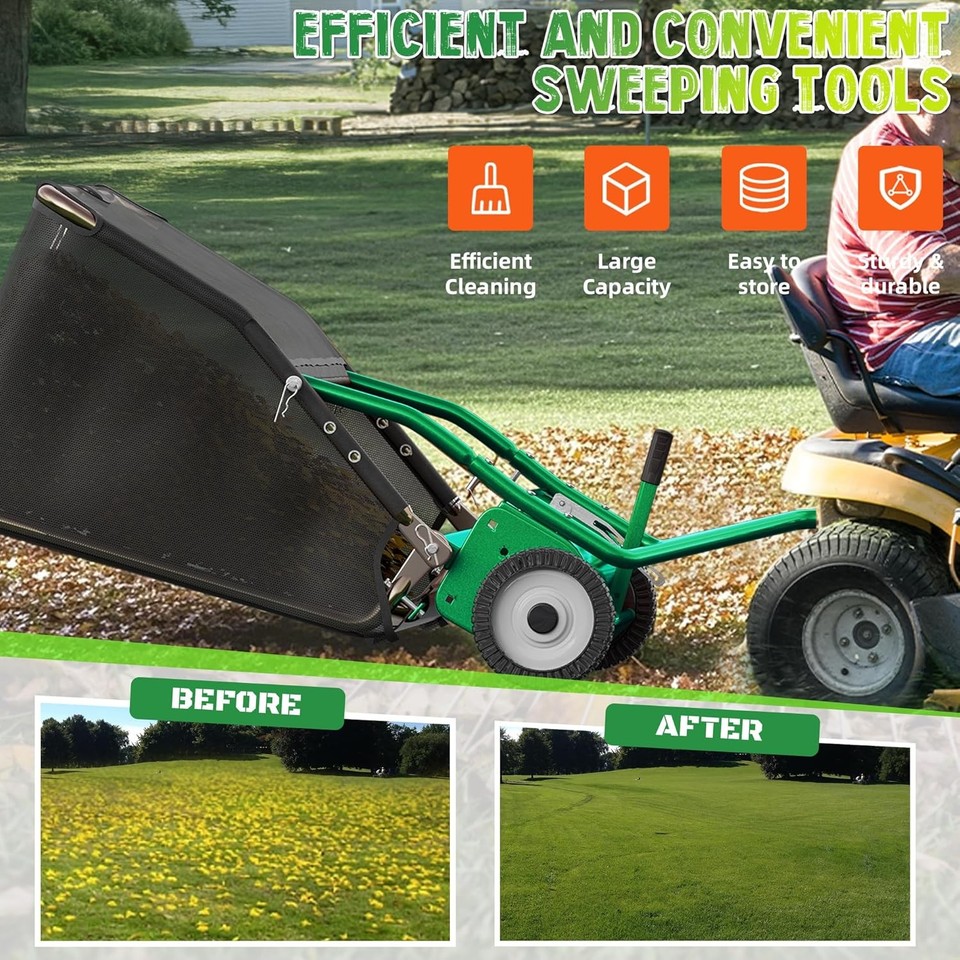 Tow Behind Lawn Sweeper 42" / 48" Leaf Collector Grass Yard Tool Green ...