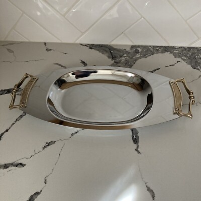 Vintage Kromex Serving Tray Brass Handles Chrome Platter MCM 1950s ...