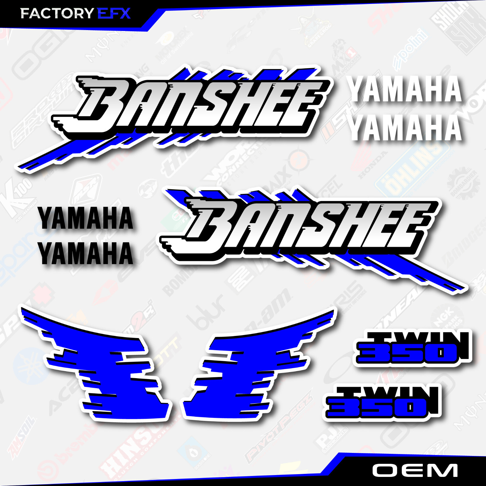 Blue Retro Graphics Kit fits 1991-93 Yamaha Banshee 350 Set Decals High ...