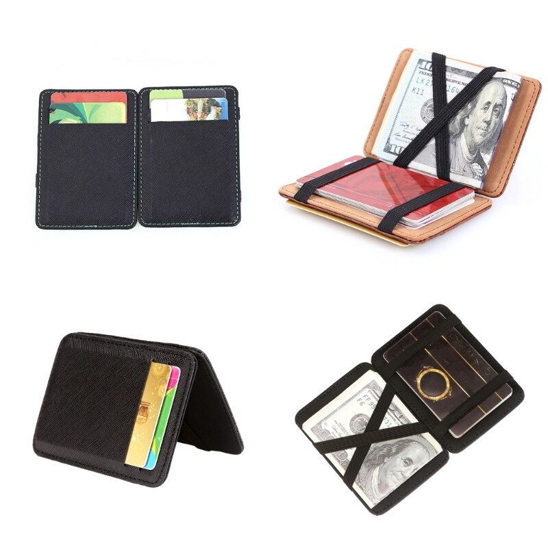 Slim Card Holder Cash Wallet Leather Bank Card Holder Holds up to 10 ...