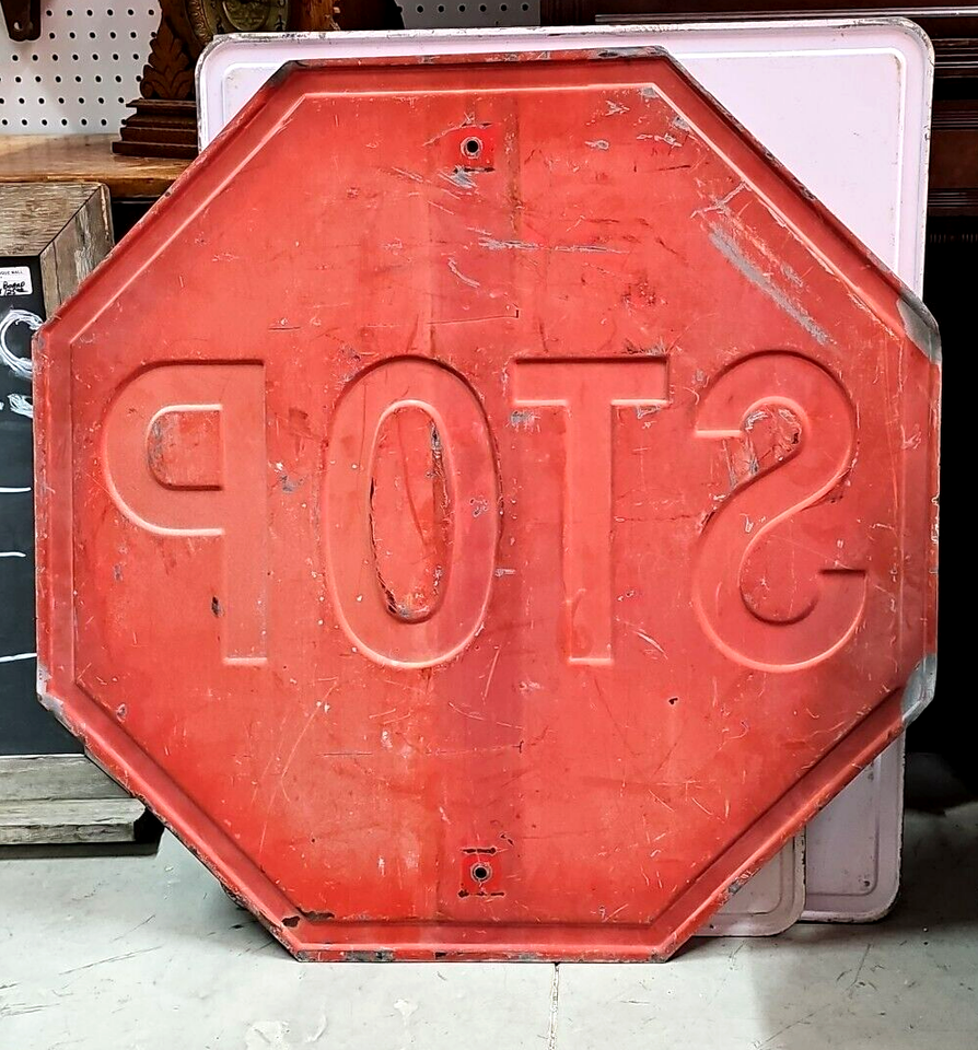 VINTAGE STOP SIGN EMBOSSED LETTERS COLLECTIBLE TRANSPORTATION ...