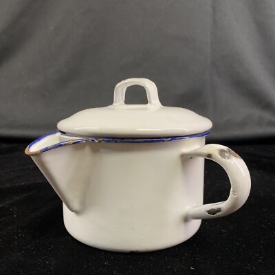 Antique Early White Blue Trim Graniteware Tea Steeper - Enamel Ware | eBay
