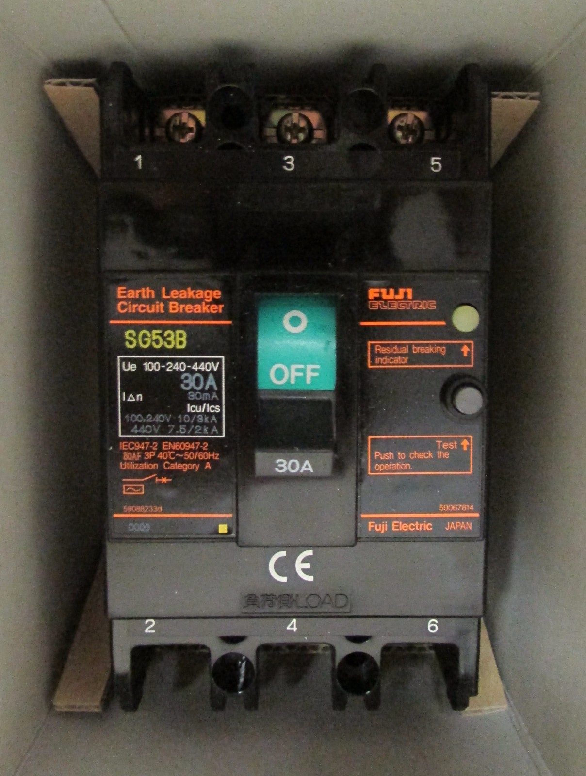 FUJI ELECTRIC SG53B 00194 3 Pole 30 Amp ELB Earth Leakage Circuit ...