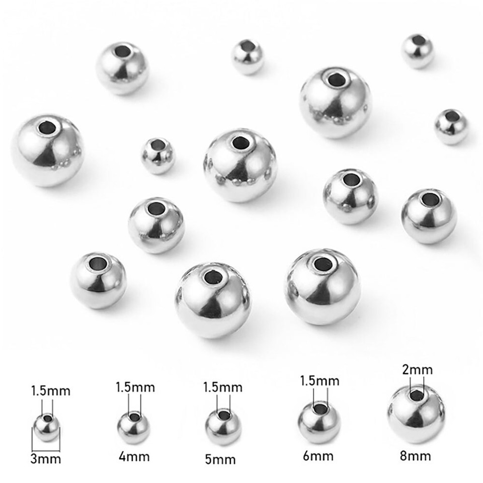 Set of 200 3/4/5/6/8mm Stainless Steel Beads Solid Beads for Jewelry ...