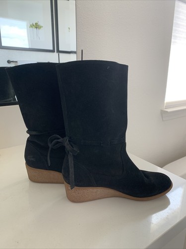 Lacoste Womens Suede Black Wedge Mid Calf Sterling Boots Size 7US | eBay