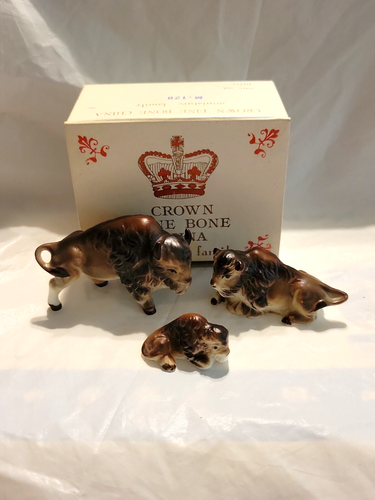 3 1960's vintage buffalo bison miniature bone china japan animals crown ...