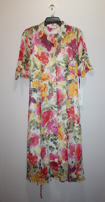 CALVIN KLEIN WOMENS DRESS GEORGETTE BUTTON-FRONT FLORAL MULTICOLOR SIZE ...