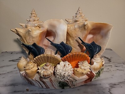 Natural Double Conch Shells Sea Sculpture w/a Shell Resin Base | eBay
