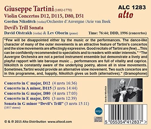 Tartini The Devils Trill Violin Concertos, D12, D51, D80 ...