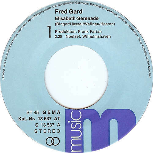 Fred Gard - Elisabeth-Serenade 7" Single Vinyl Schallplatte 58686 | eBay.de