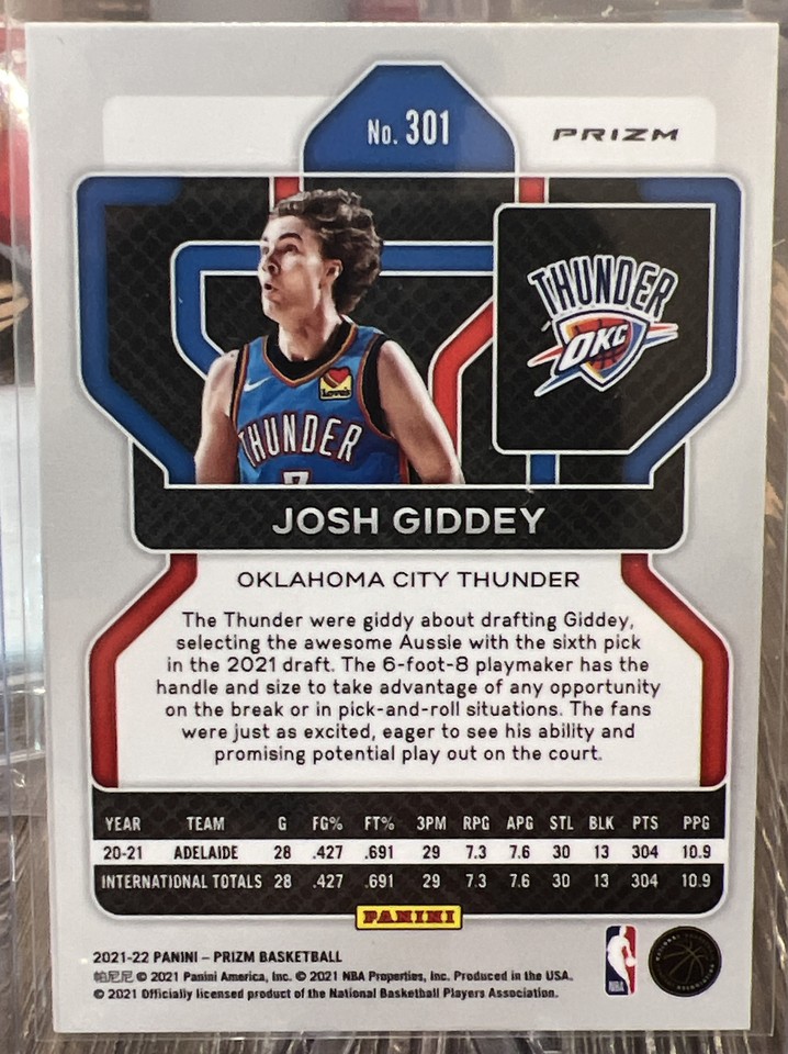 2021-22 Josh Giddy Green Refractor Rookie NBA Prizm Rookie OKC Thunder ...