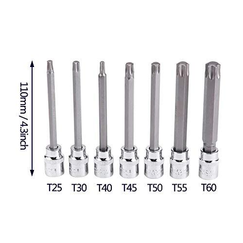 7 PCS Extra Long Torx Star Bit Socket Set, T25-T60 CR-V "3/8" Drive ...