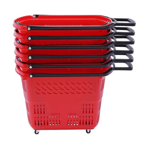 Rolling Shopping Basket Set set of 6 Red Shopping Carts & Handle Wheels ...