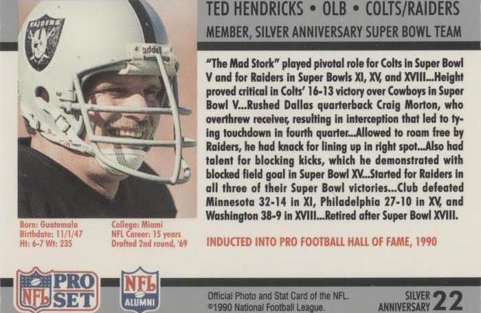 1990 Pro Set Super Bowl XXV Binder Set Ted Hendricks #22 for sale | eBay