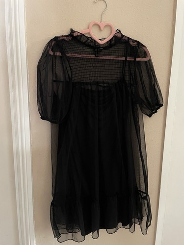 H&M black netted mini dress Victorian style - M | eBay