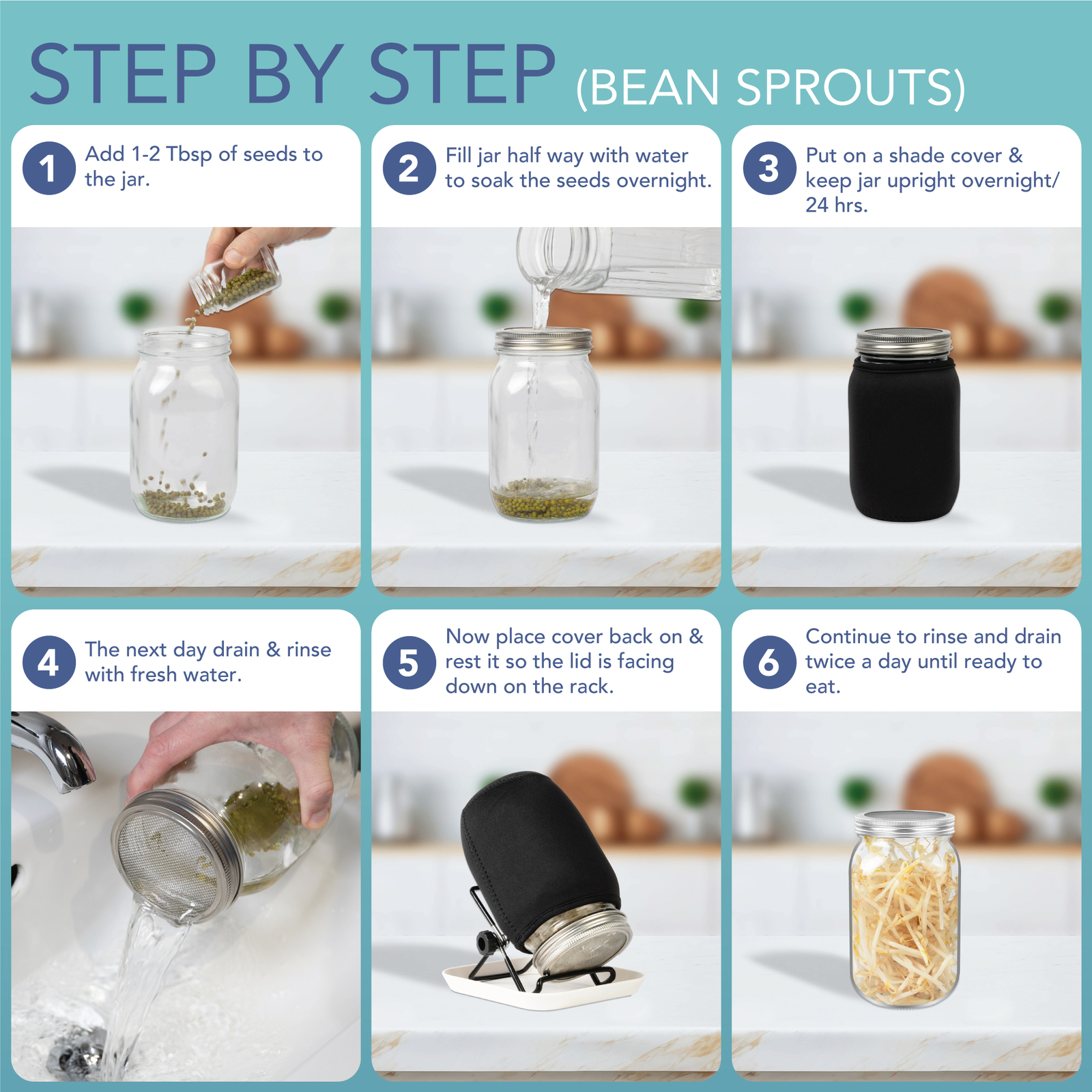 HEFTMAN Seed Sprouting Mason Jar Microgreens Sprouter Kit 1 Litre 2 ...