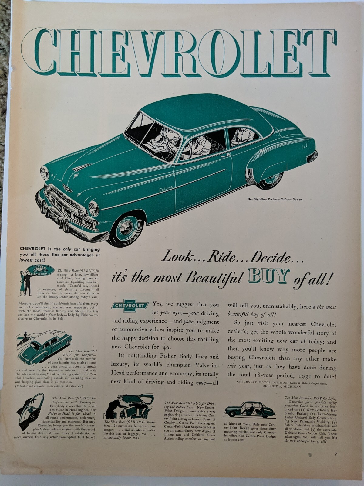 Vintage Chevrolet print ad. Look ride decide it's the most beautiful ...