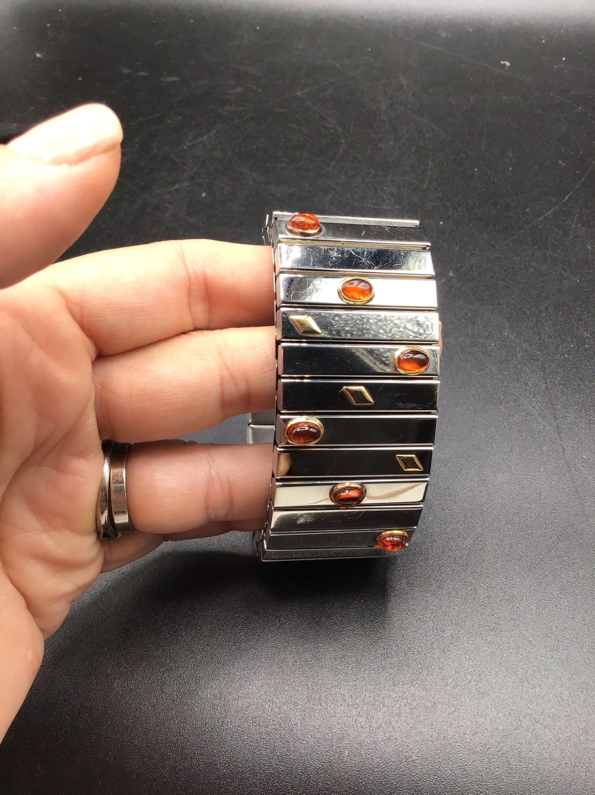 Stainless Steel 18k 750 Gold & Amber Expandable Brace… - Gem