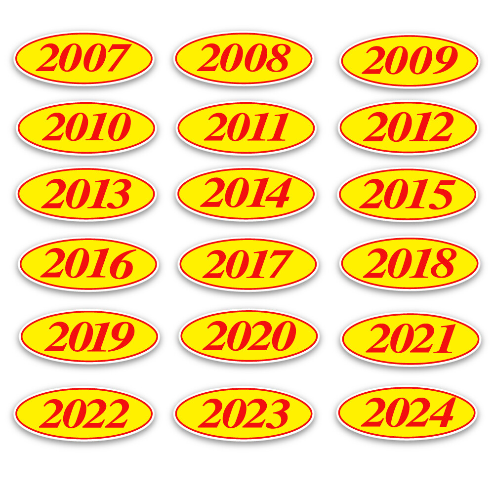 Car Dealer Windshield Oval Model Year Stickers, 4 Digit Red/Yellow | eBay