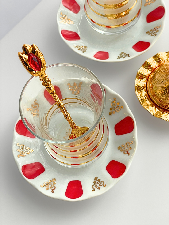 Luxury Turkish Tea Glasses Set For 2 - with Delight Bowls, Saucers and ...