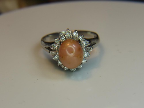 3.25CT 9MM W/FLAME STRUCTURE w/BB brPINK CONCH PEARL .36CTW DIAMOND ...
