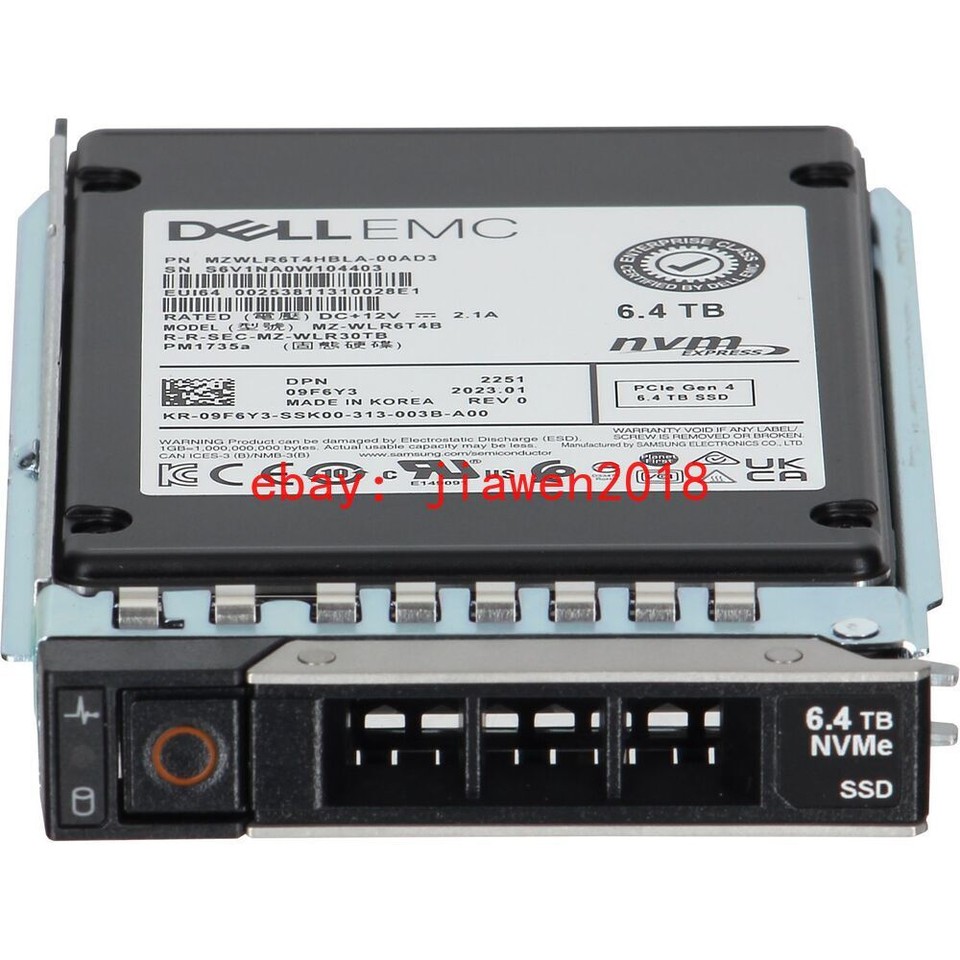 9F6Y3 Dell 6.4TB PCIe Gen4 NVMe Mix Use 2.5" SSD 09F6Y3 PM1735a MZ ...