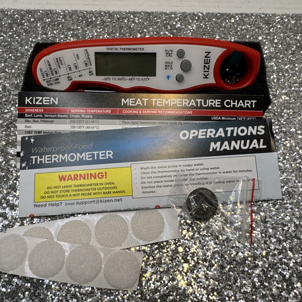 Kizen Digital Waterproof Instant Read Meat Thermometer - Red ...