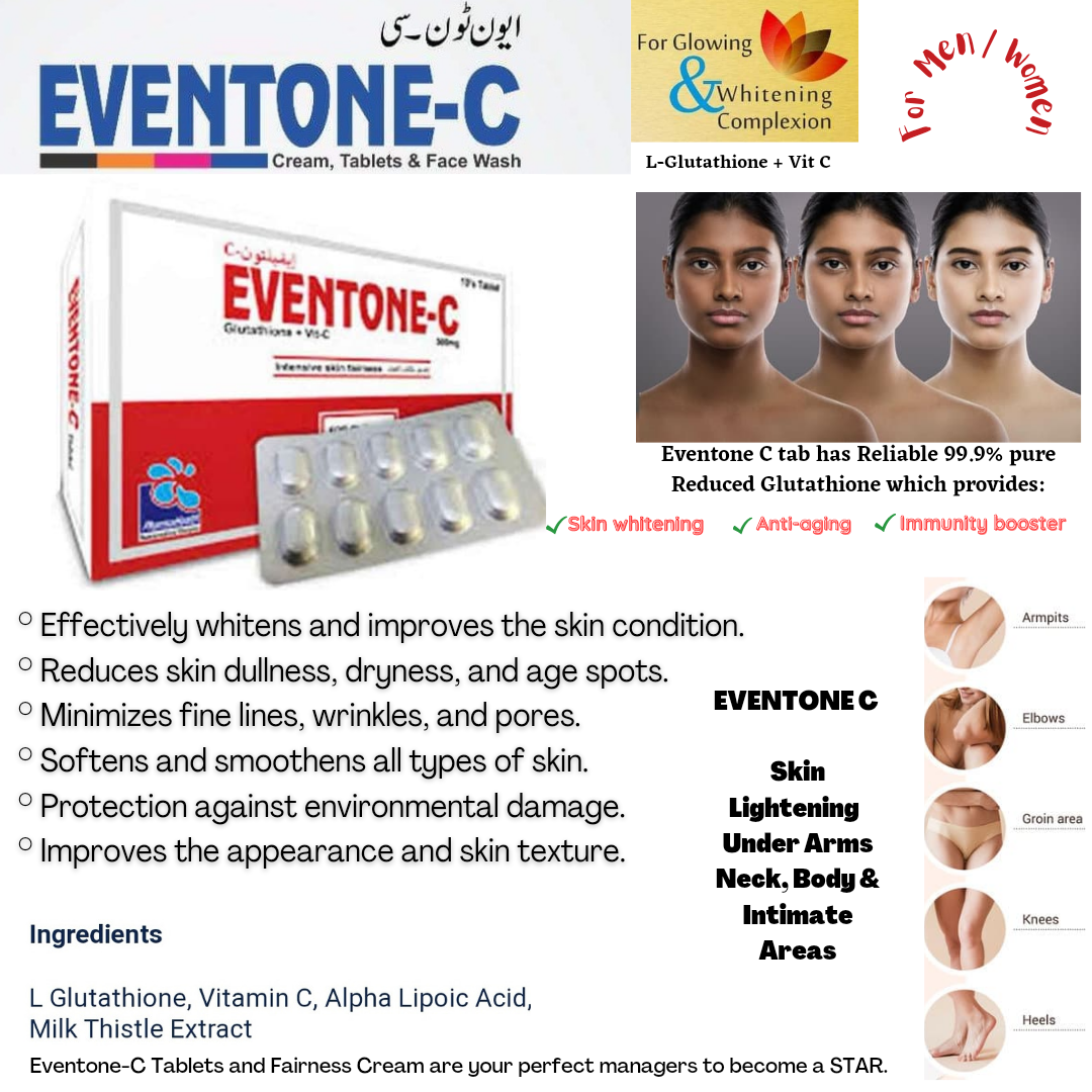 EVENTONE-C TABLETs 1gm Skin Whitening & Glowing consist of LGlutathione ...